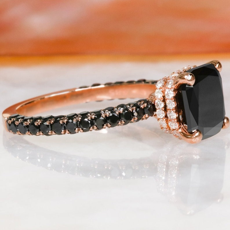 Black Engagement Ring Square Black Natural Diamond Three - Etsy