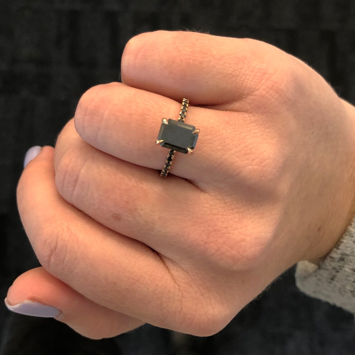 Black Emerald Cut Engagement Ring Black Diamond Gold Ring | Etsy