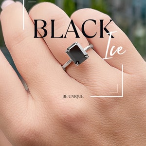 Emerald Cut Black Diamond Ring, Black Diamond Jewelry, White Gold ...