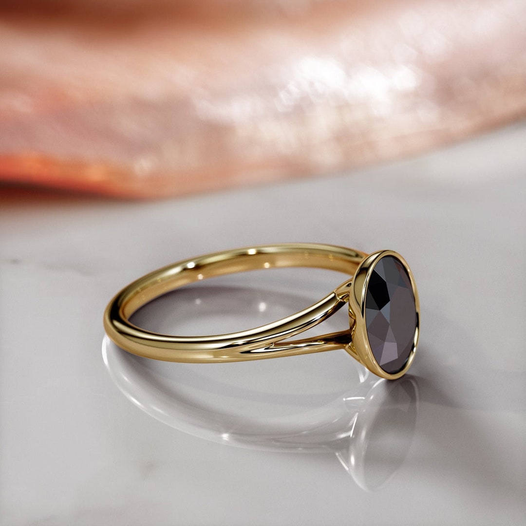 Black Diamond Oval Ring,split Shank Bezel Ring,3 Carat Oval Black ...
