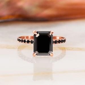 Black Emerald Cut Diamond Ring, Black Diamonds Jewelry, Engagement Ring ...