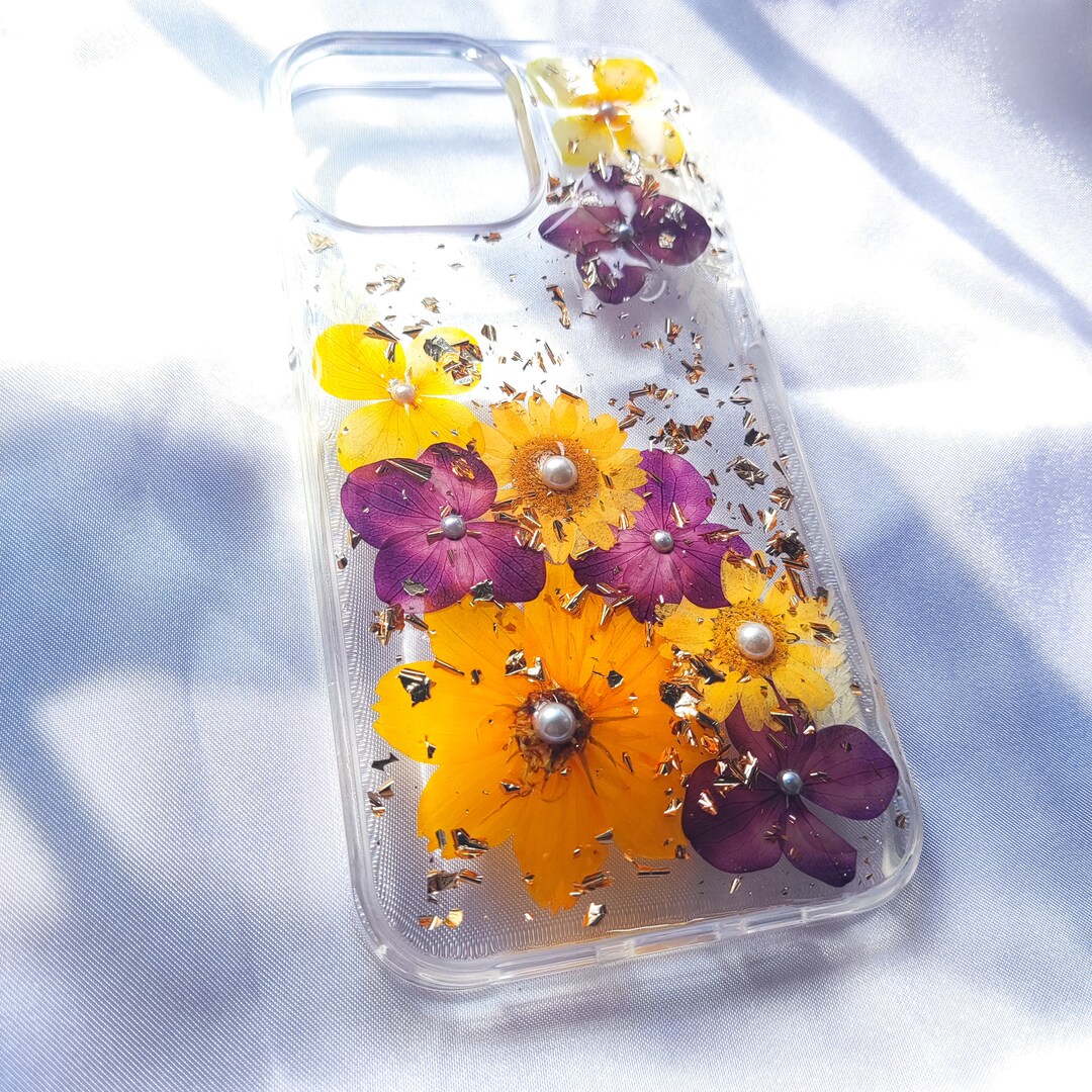 Custom Resin Floral Phone Case in Sunset Garden purple-orange - Etsy