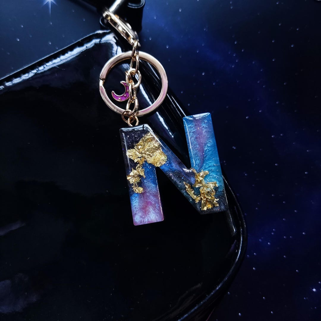 Nebula Resin Letter Keychain: Personalized Galaxy Initial Keyring - Etsy