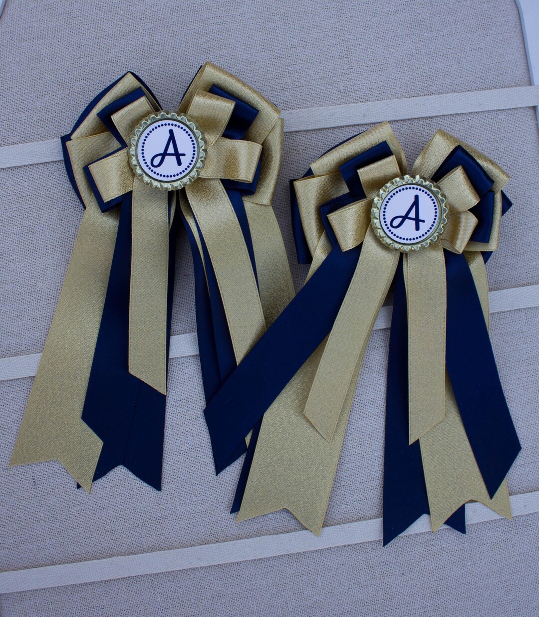 Personalized Navy / Gold Horse Show Bows, Horse Show Hair Bows, Horse ...