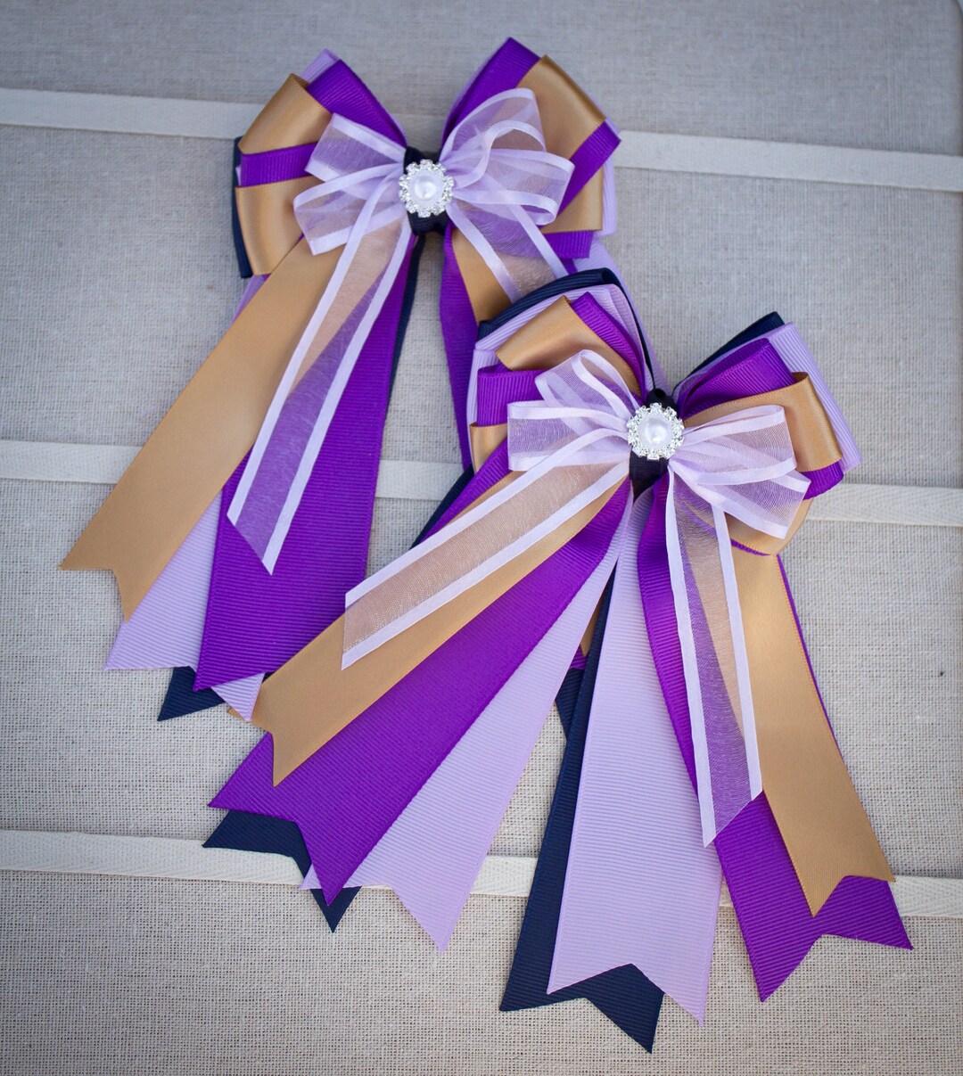Purple/gold/navy Equestrian Bows, Equestrian Show Bows, Equestrian Hair ...