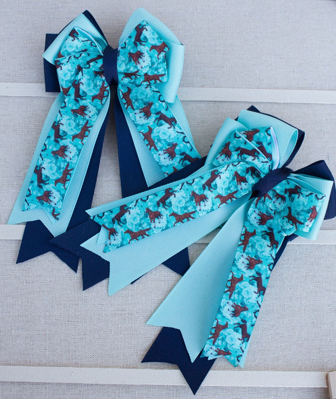 Navy and Aqua Equestrian Bows, Horse Show Bows, Horse Show Hair Bows ...