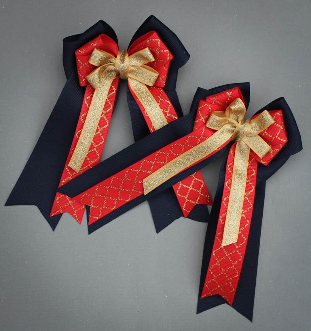 Navy Red and Gold Horse Show Hair Bows, Horse Show Bows, Equestrian ...