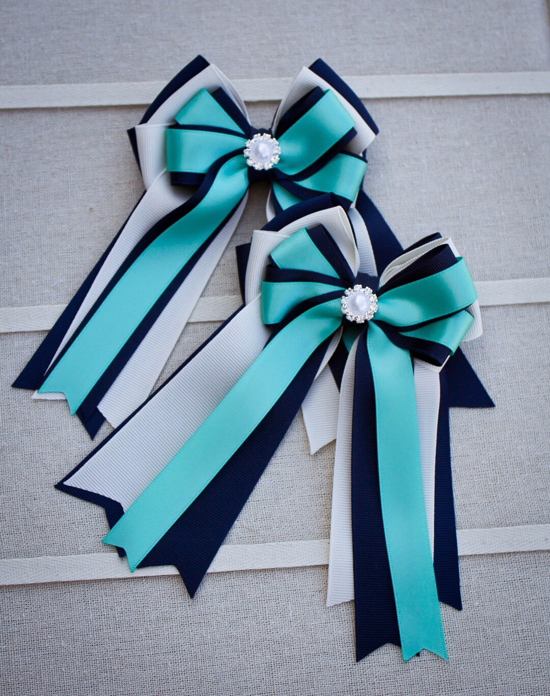 Seafoam Green, Ivory, Navy Equestrian Bows, Equestrian Show Bows, Horse ...