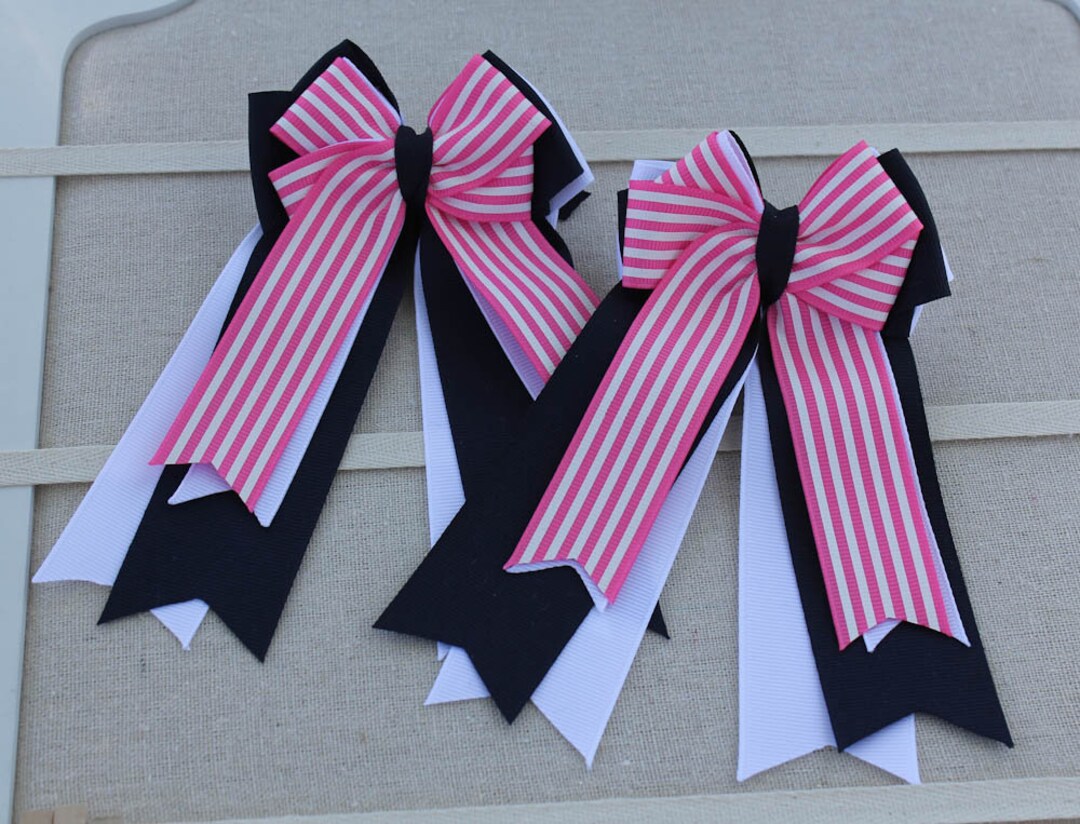 Navy and Pink Striped Horse Show Bows, Horse Show Hair Bows, Equestrian ...