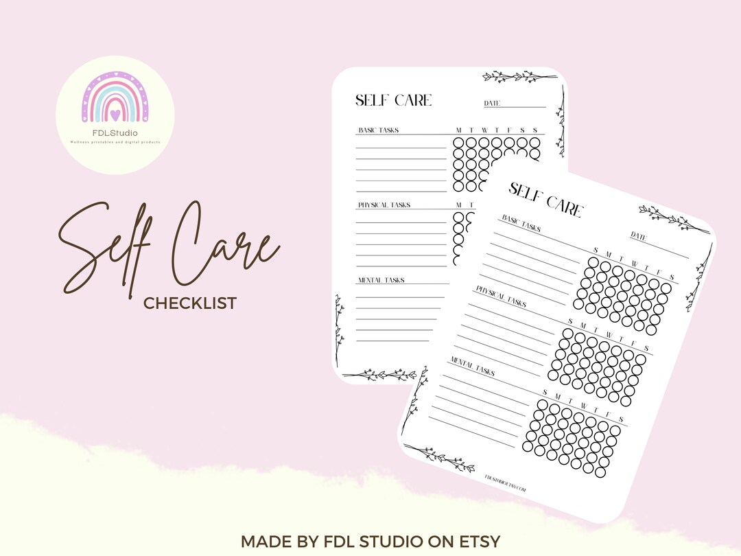 Self Care Tracker and Checklist Printable & PDF Fillable, Daily Self ...