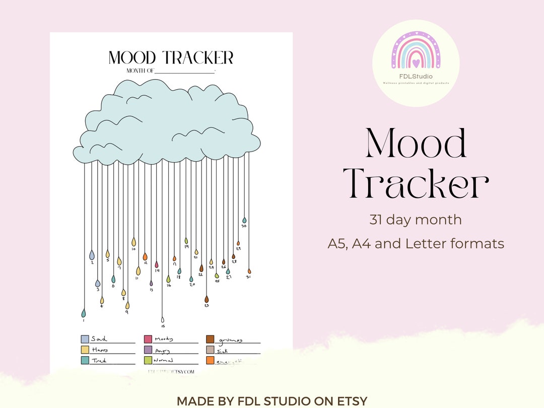 Monthly Mood Tracker, Rain Mood Tracker, 31 Day Month Tracker, Emotions ...