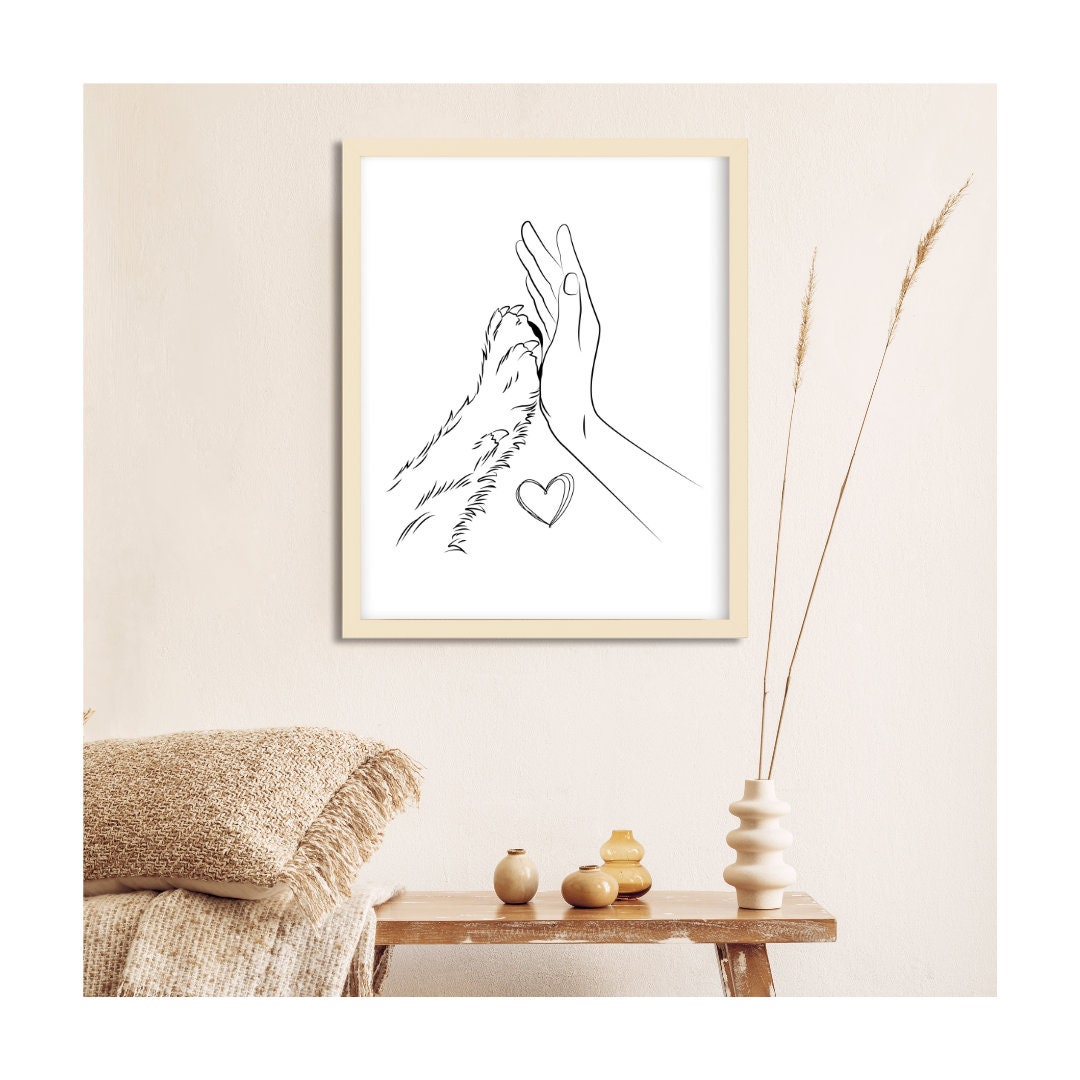 Hand and Paw Line Art, Girl With Dog Sketch, Digital Download, Dog ...