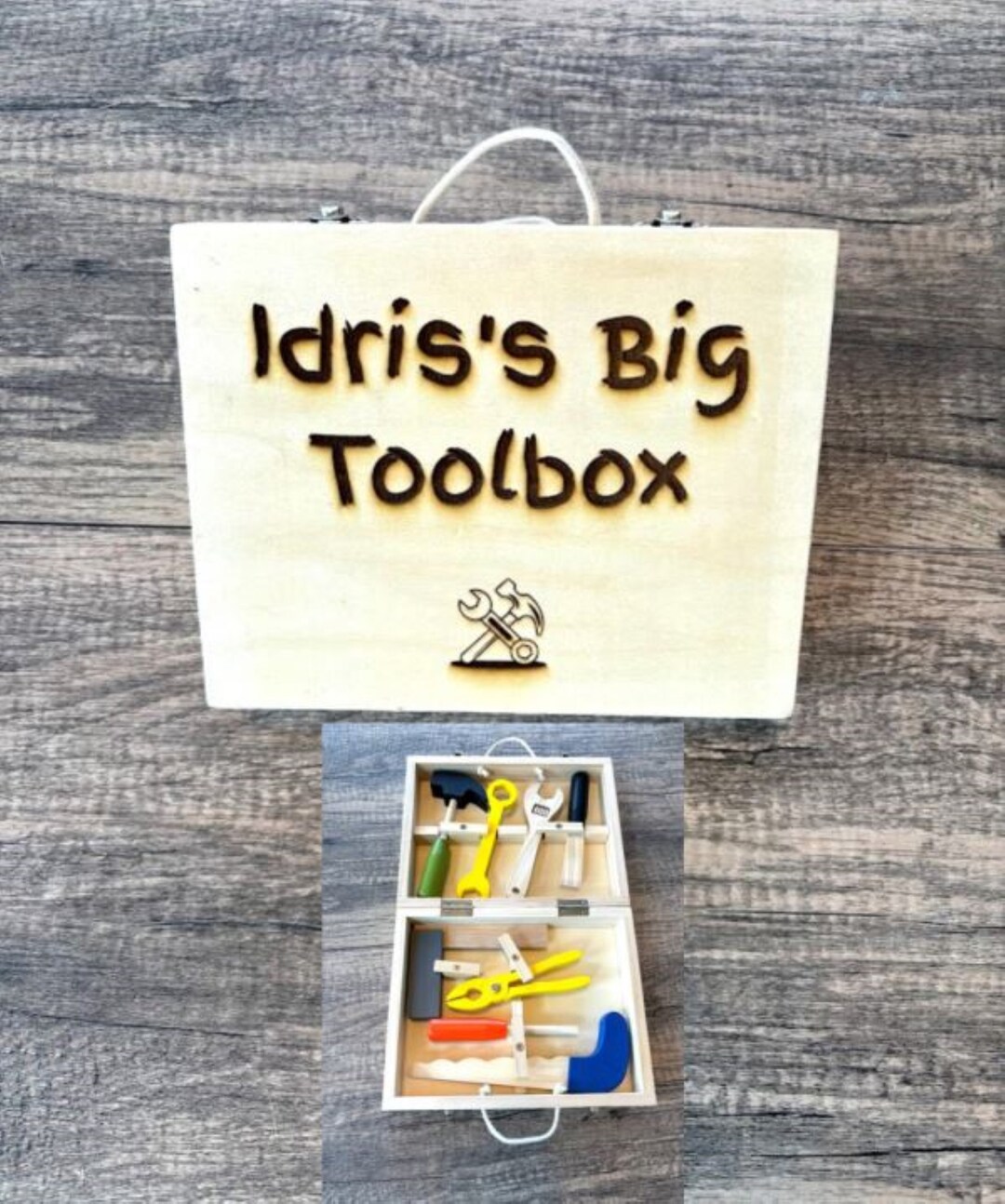 Personalized Wooden Toy Tool Box: Handmade Pine Wood, 8-piece Set - Etsy