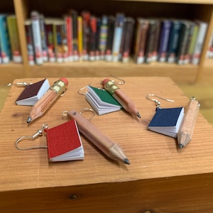 Mini Book and Pencil Earrings - Etsy