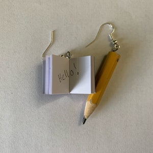 Mini Book and Pencil Earrings - Etsy