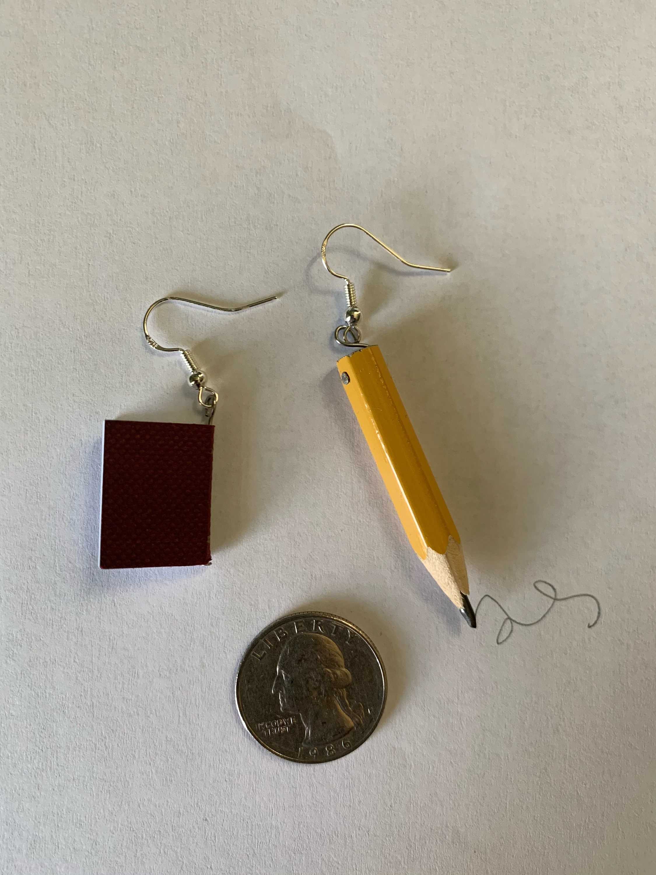 Mini Book and Pencil Earrings - Etsy