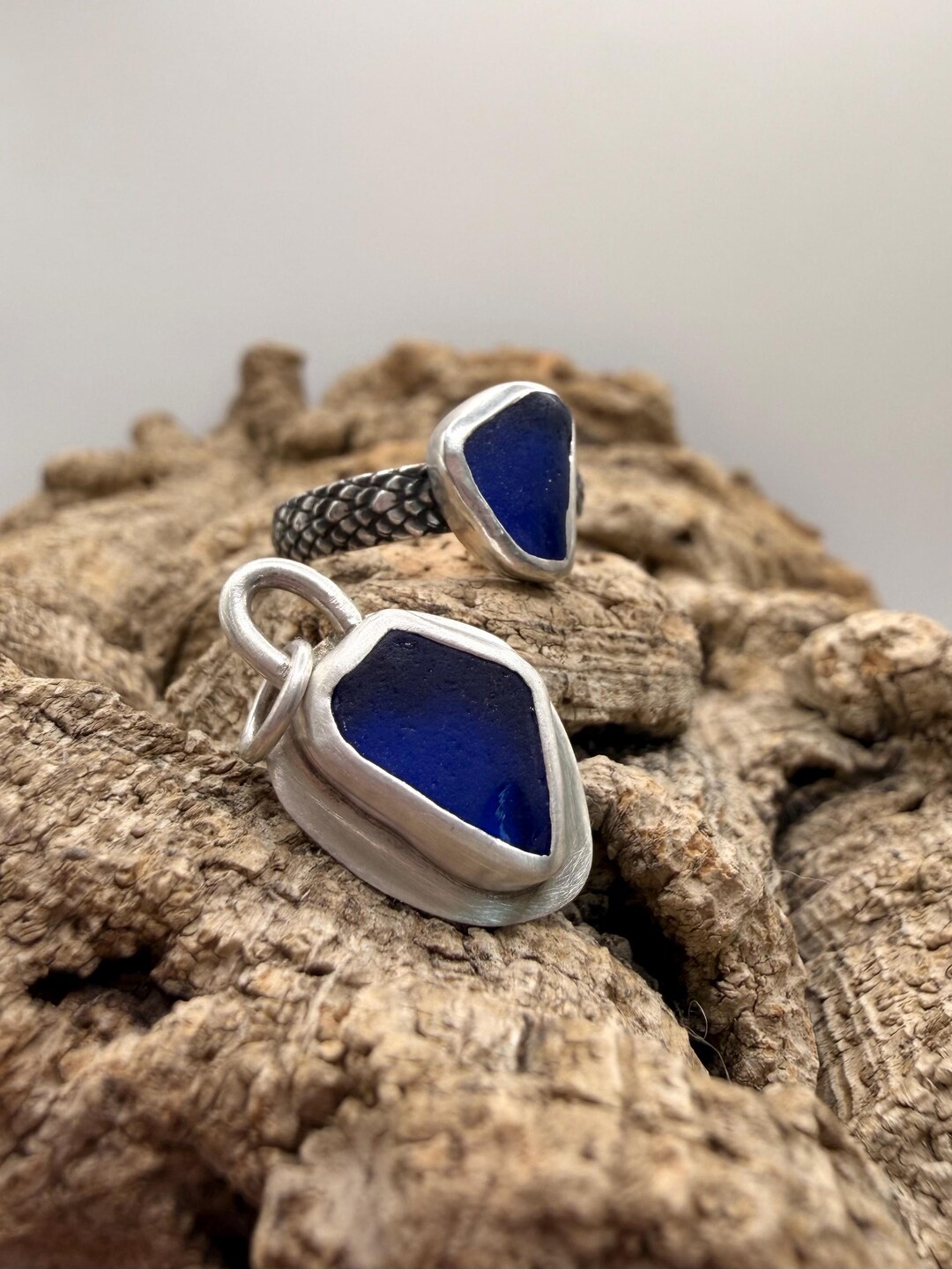 Cobalt Sea Glass Ring & Necklace Set, Recycled Sterling Silver - Etsy
