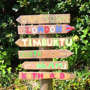 6 X Travel Arrows, Customised Signs, Destination Sign, Signpost, Tiki ...