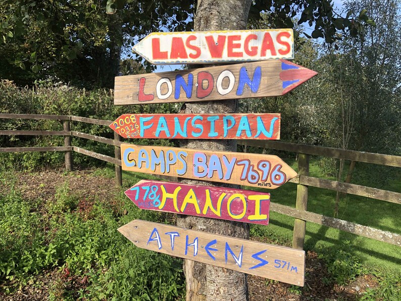 6 X Destination Signs, Directional Travel Arrow, Mileage Destination ...