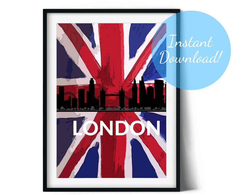 London Poster, London Skyline Poster, Union Jack Poster, Printable ...