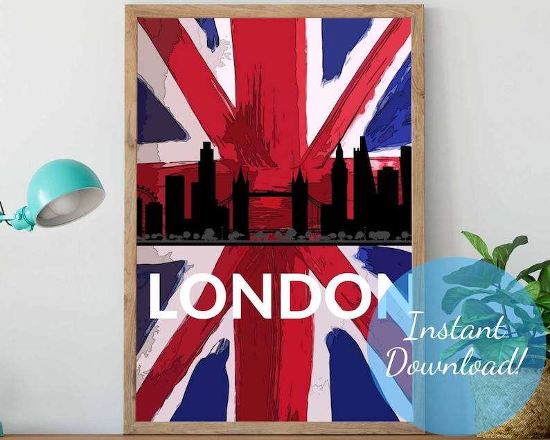 London Poster, London Skyline Poster, Union Jack Poster, Printable ...