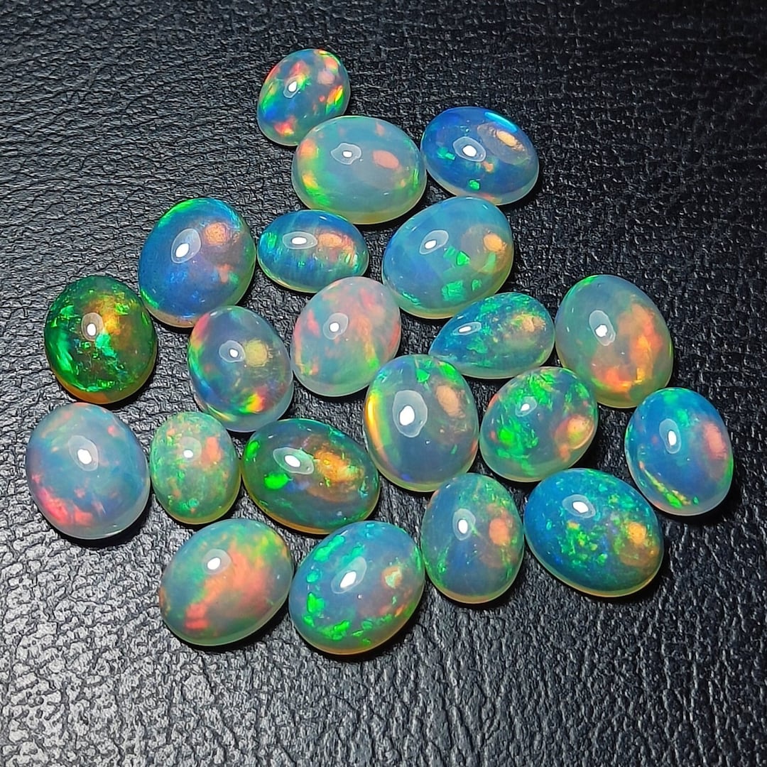 10 Pieces Ethiopian Opal Lot, Natural Opal Cabochon, Welo Opal Oval Cabochon, Multi Fire Opal ...