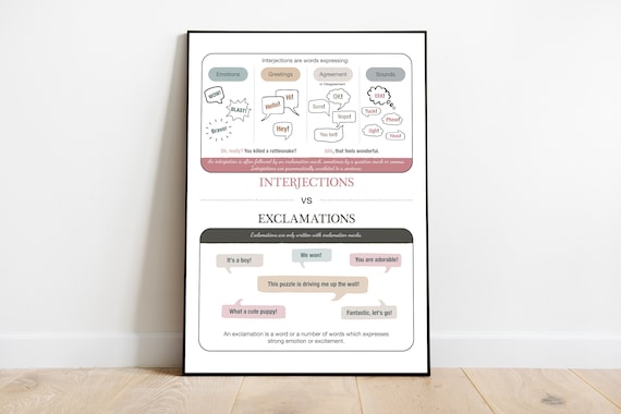 Interjections vs Exclamations Poster Chart English Grammar | Etsy
