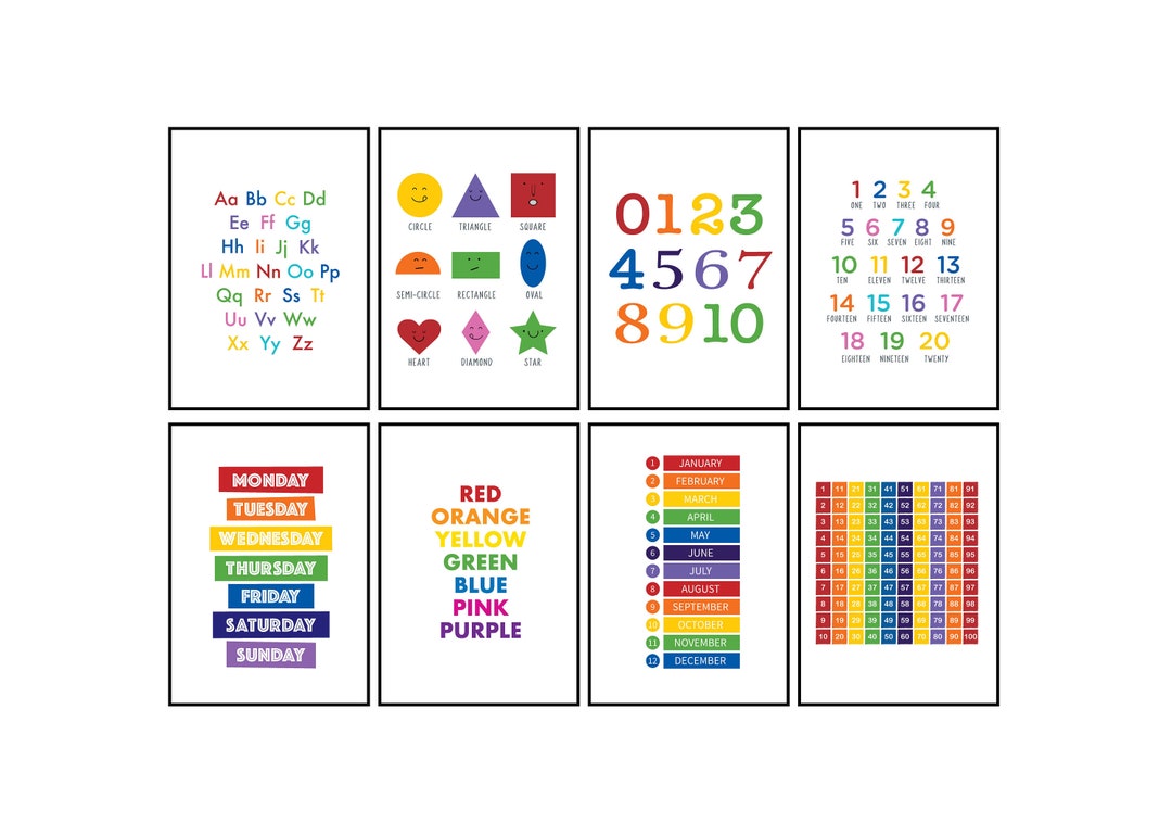 14 Educational Posters - ABC, Days in a Week, Colours, Numbers, Months ...