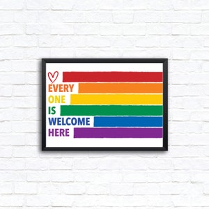 Rainbow Everyone is Welcome Here Wall Print | Classroom Poster ...