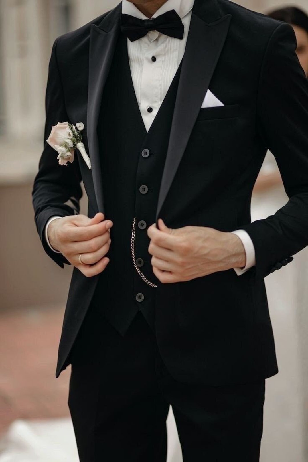 Traje de hombre negro Traje de 3 piezas Novio de boda Usar - Etsy México