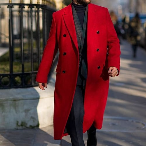 Men Red Overcoat Tweed Vintage Long Trench Coat Men Winter - Etsy