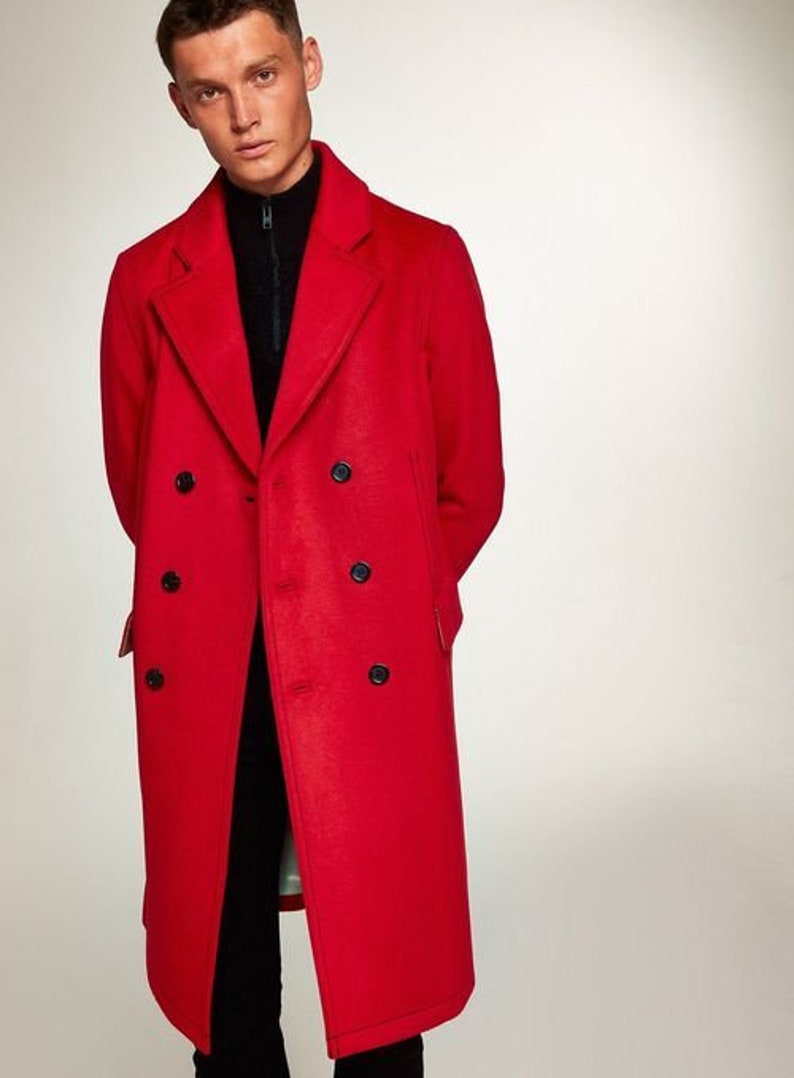 Men Red Overcoat Vintage Long Trench Coat Men Winter Long - Etsy