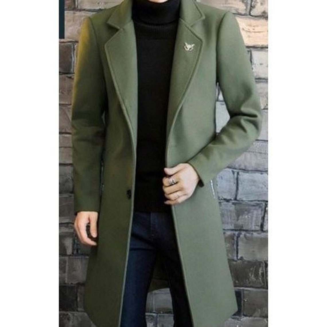 Men Green Overcoat Vintage Long Trench Coat Men Winter Coat - Etsy
