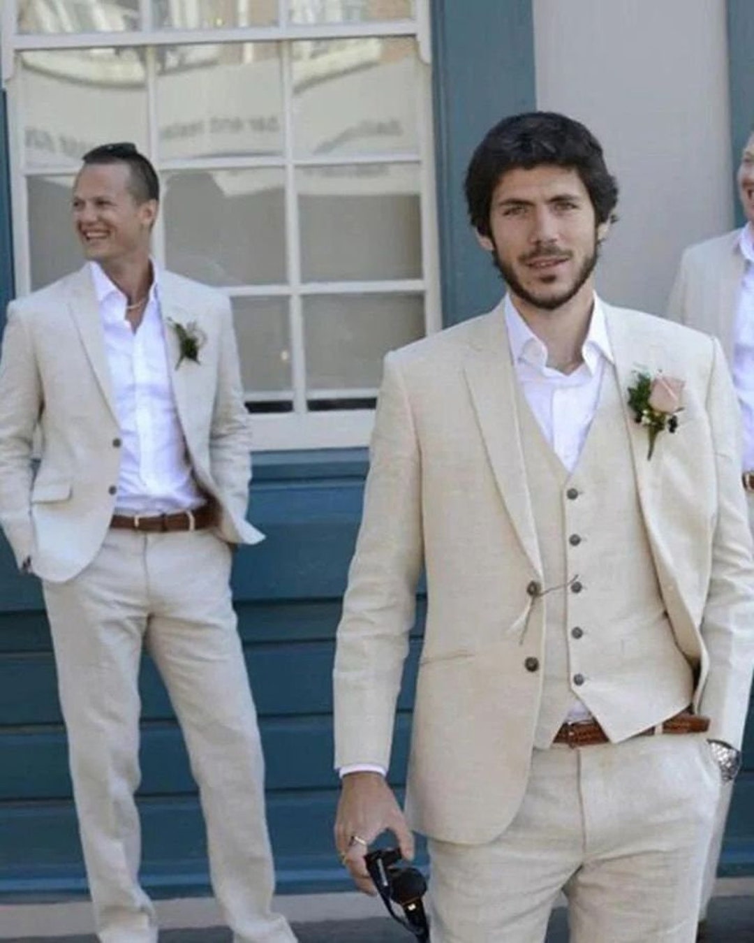 Men Linen Suit 100% Linen Beach Wedding Suit Linen Suit Groomsmen Linen ...