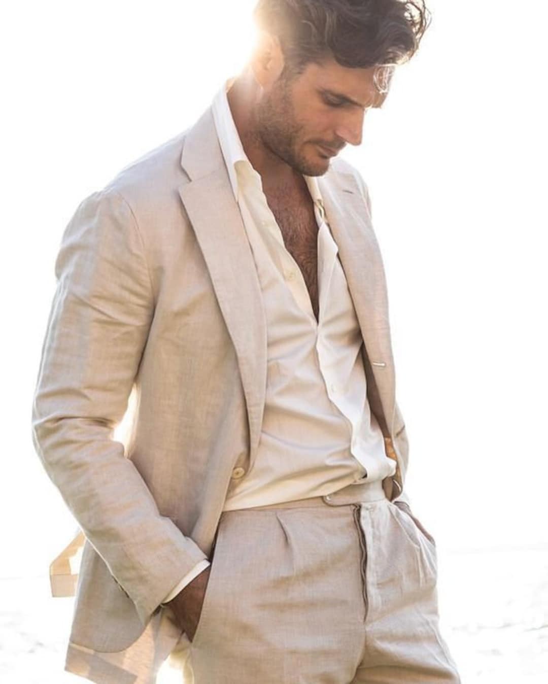 Men Linen Suit Beige Linen Suit Beach Wedding Suit Linen Suit - Etsy