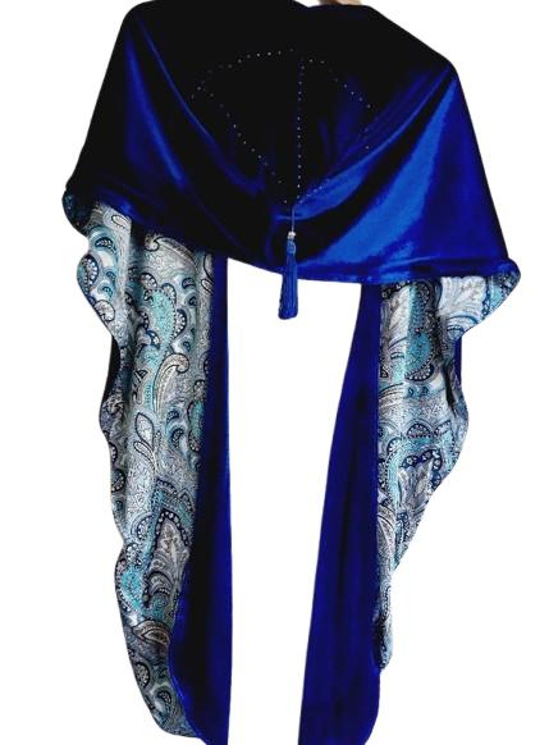 Handmade Blue Velvet Hooded Scarf, Georgian Kabalakhi - Etsy