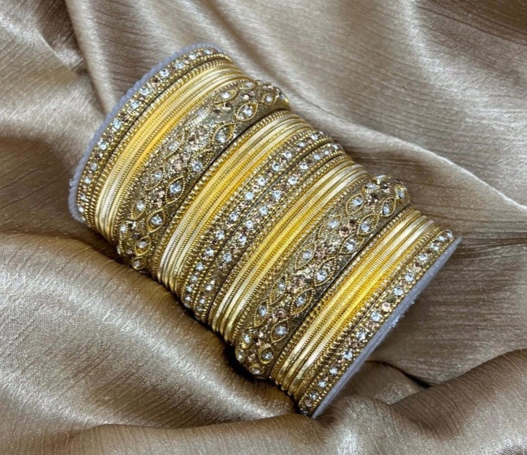 1176G Gold Color Metal Bangle Set Indian Bridal Churiyan Chudiyan ...