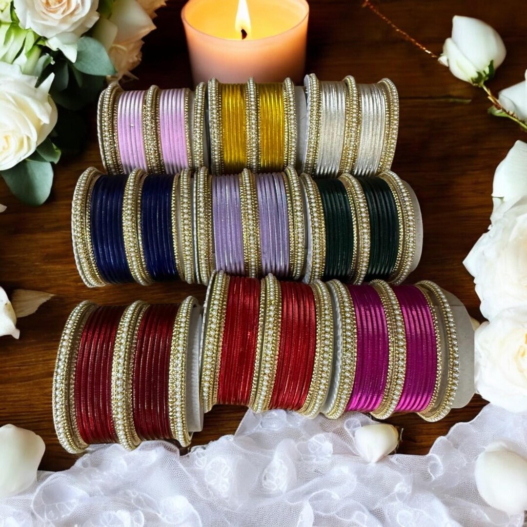 7005 - Indian Metal Bangle Set of 20 Kangan Chudiyan Churiyan Red Blue ...