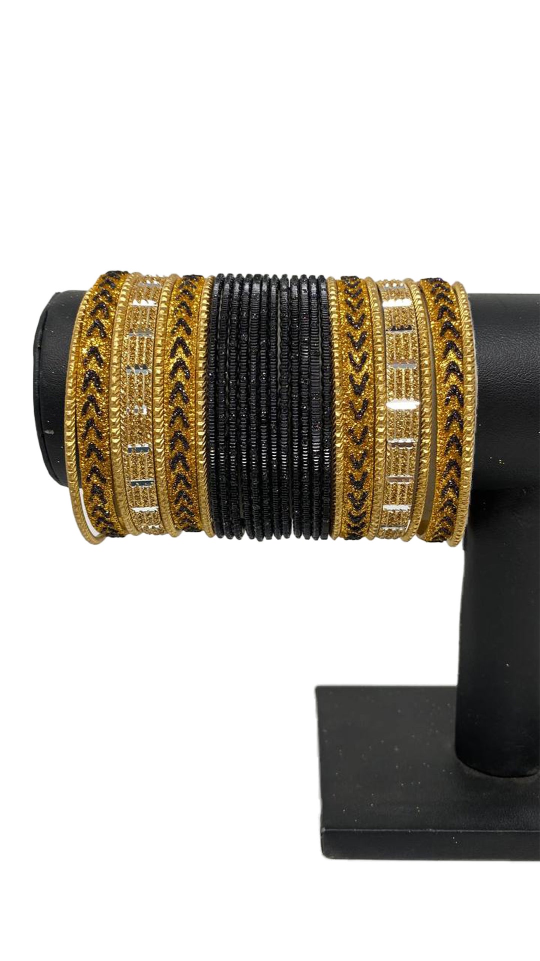 Indian Black With Gold Metal Bangle Set Churiya Chudiya 2.4, 2.6 and 2. ...