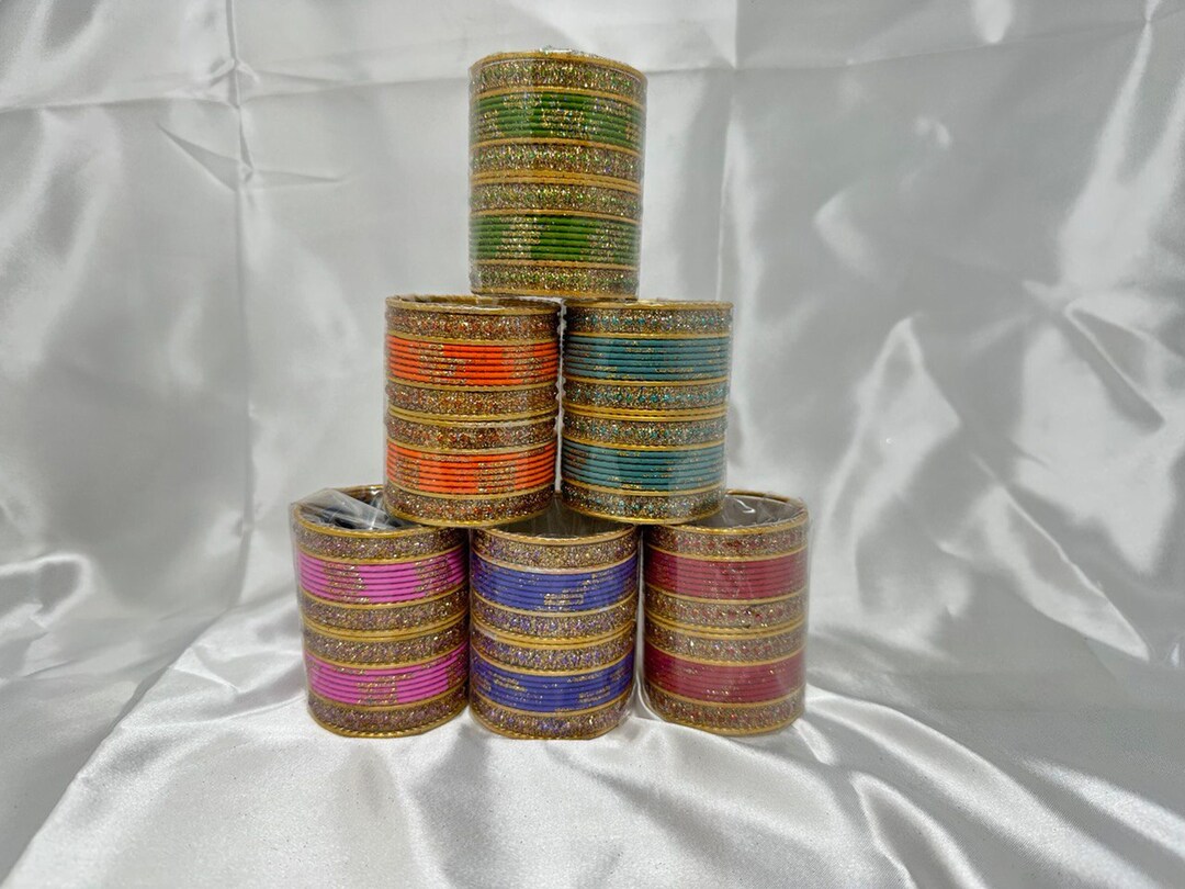 Indian 24pc Kids Metal Bangles Multiple Color With Gold Churiya Chudiya ...