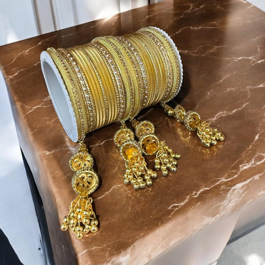 1249- Gold Color Bangle Set With Kalire for Wedding, Anniversary Indian ...