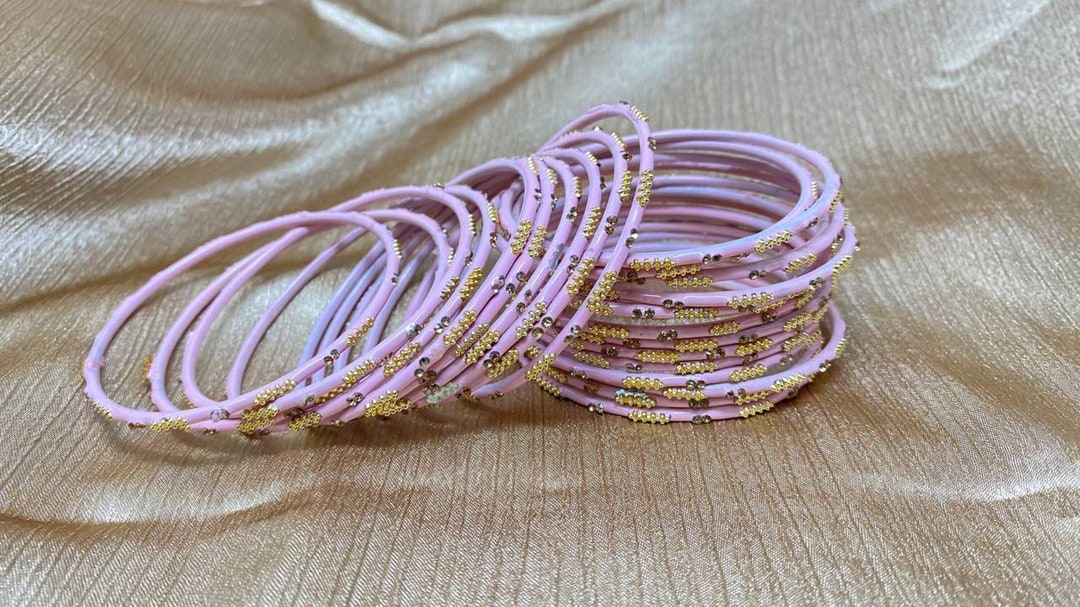 Indian 24 Pcs Peach Metal Bangles Churiyan Set Available in Differrent ...
