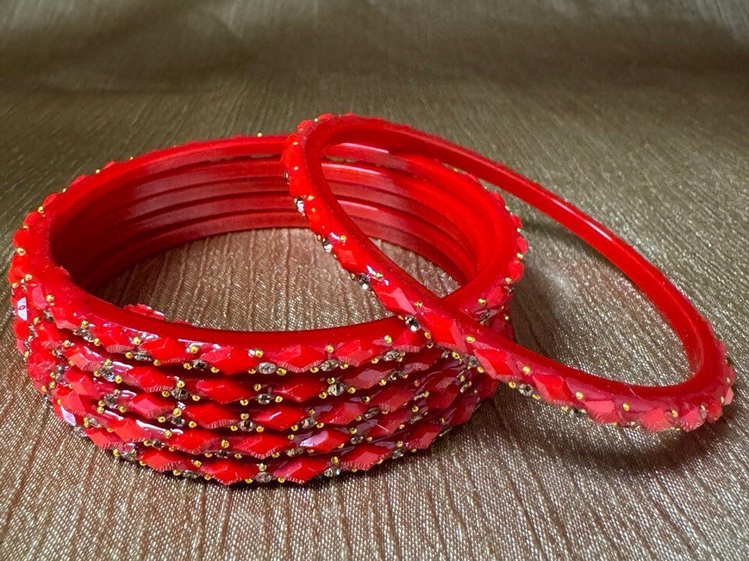 Project - Indian Glass Bangles Churiyan Set With Handwork Pack of 12 - Etsy