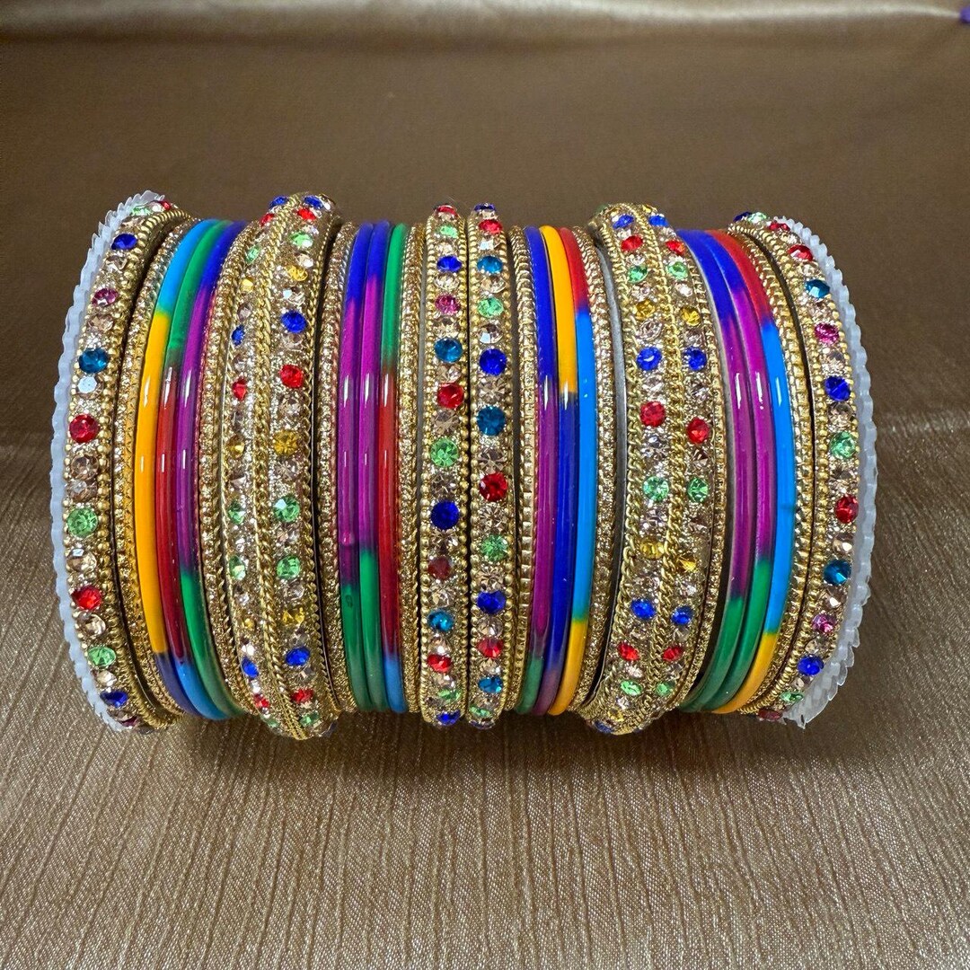 Indian Multi Color Metal Bangle Set Churiyan Bridal Chudiyan #1148GA - Etsy