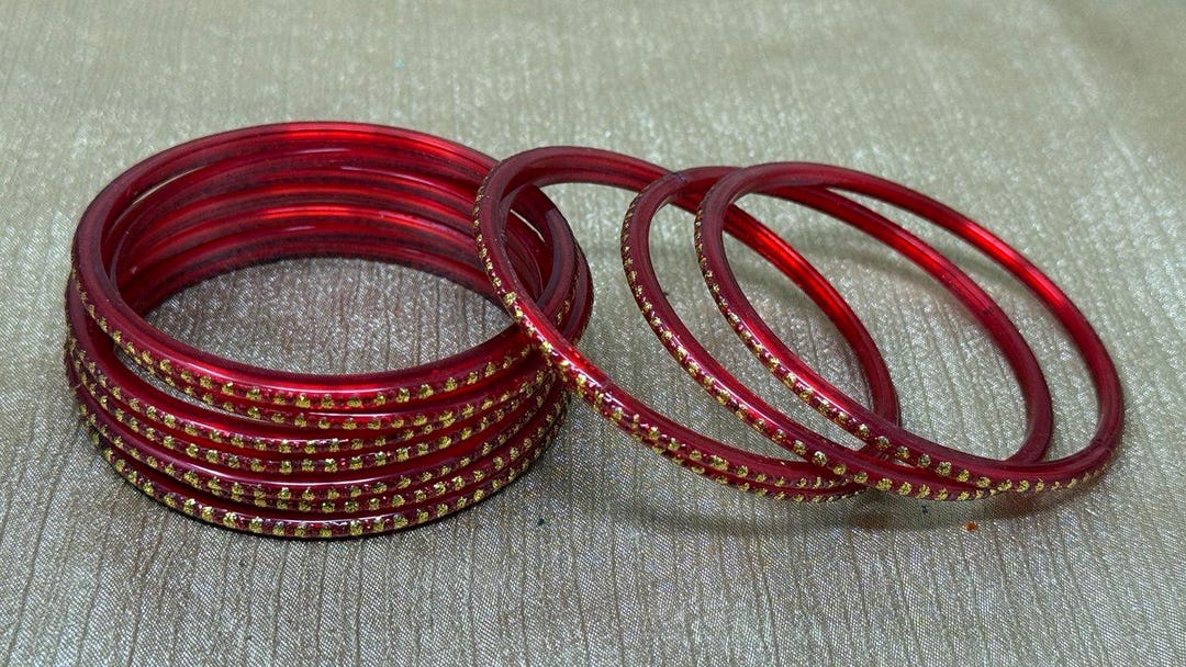 Indian Red Glass Bangles Churiyan Chudiyan Set With Hand Work 2.4, 2.6 ...