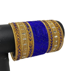 Indian Royal Blue With Gold Metal Bangle Set Churiya Chudiya 2.4, 2.6 ...