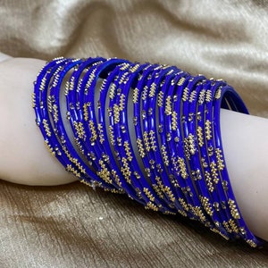 Indian 24 Pcs Royal Blue Metal Bangles Churiyan Set Available in ...