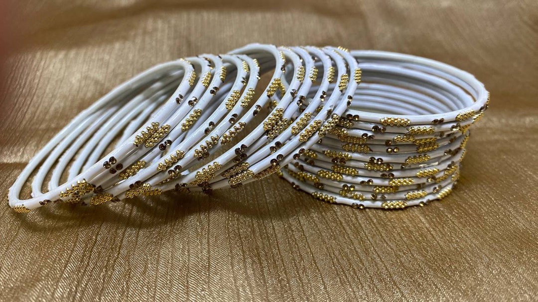 Indian 24 Pcs White Metal Bangles Churiyan Set Available in Different ...