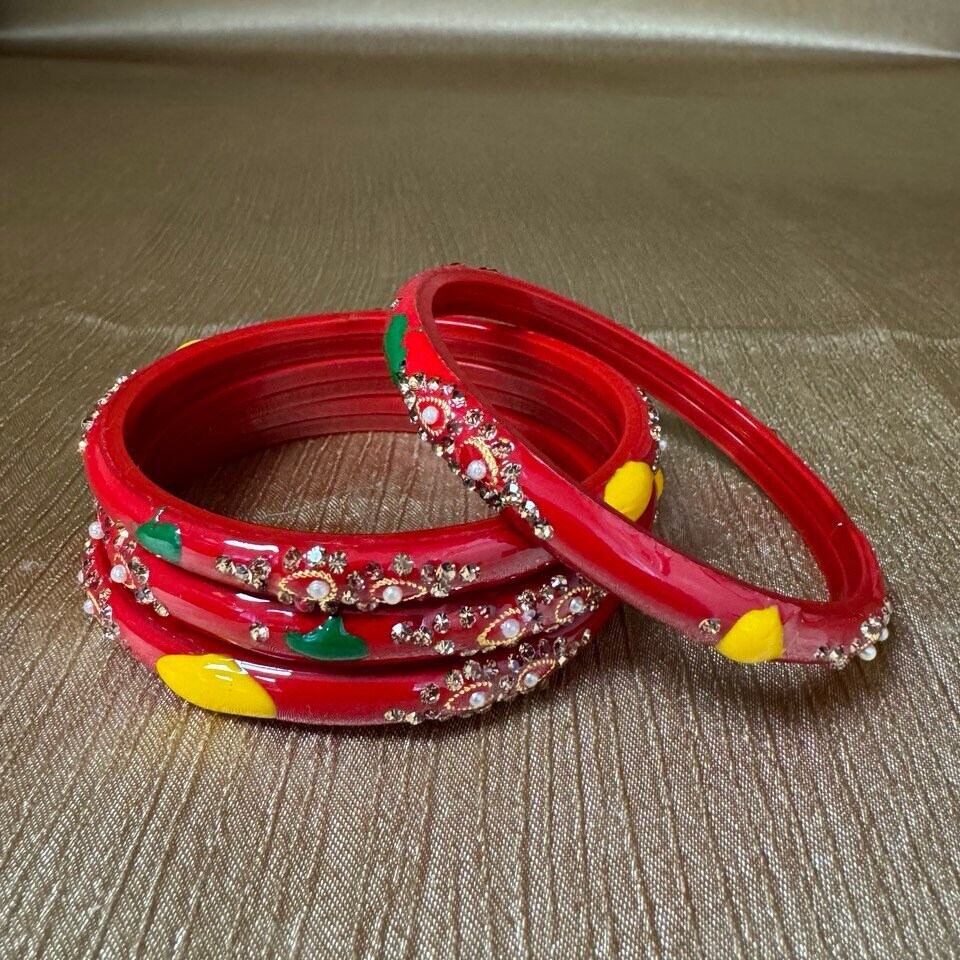 Ghunghat Glass Bangles - Set of 4 Elegant Bracelets - Etsy