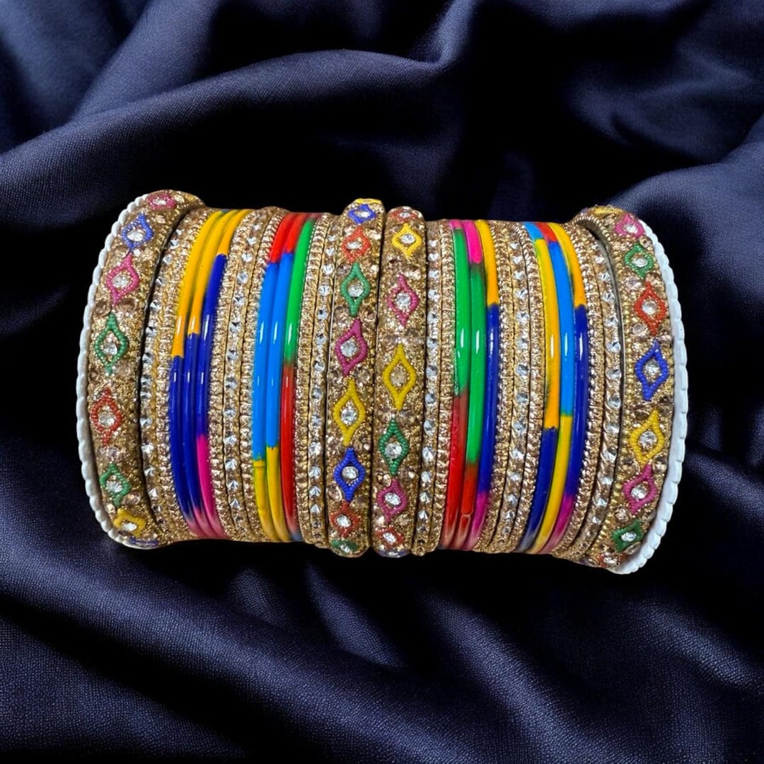 Indian Multi Color Metal Bangle Set Churiyan Bridal Chudiyan #1229 - Etsy